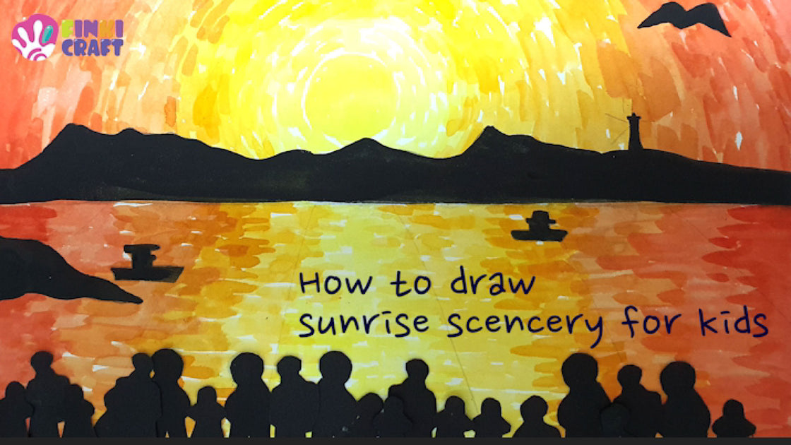 How to draw sunrise scencery for kids | SUPER EASY ☀️🌅 – finkicraft