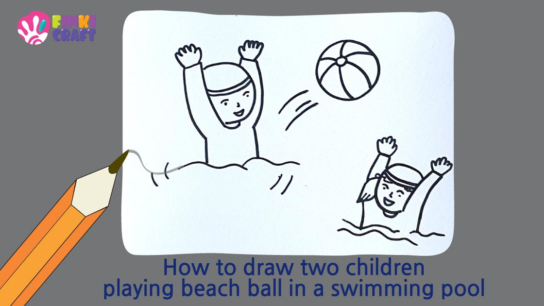 How to draw two children playing beach ball in a swimming pool – finkicraft